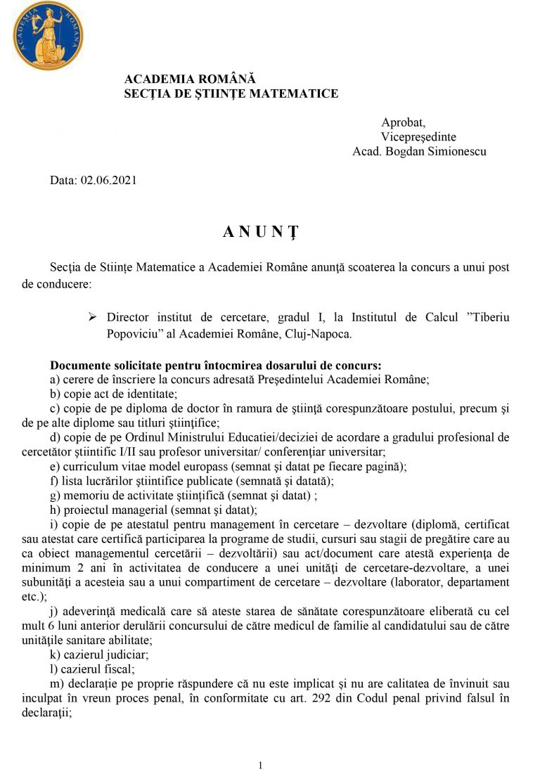 anunt concurs director 2021